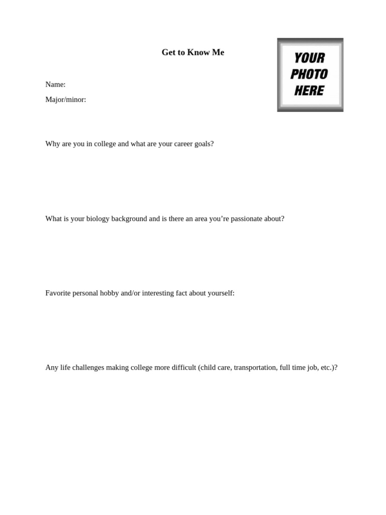 Get To Know Me Assignment | PDF