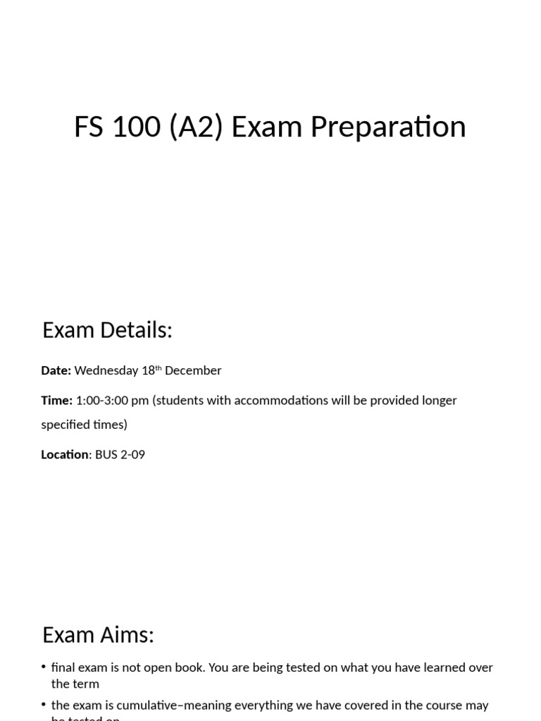 FS 100 Exam Prep Guide: Key Details | PDF