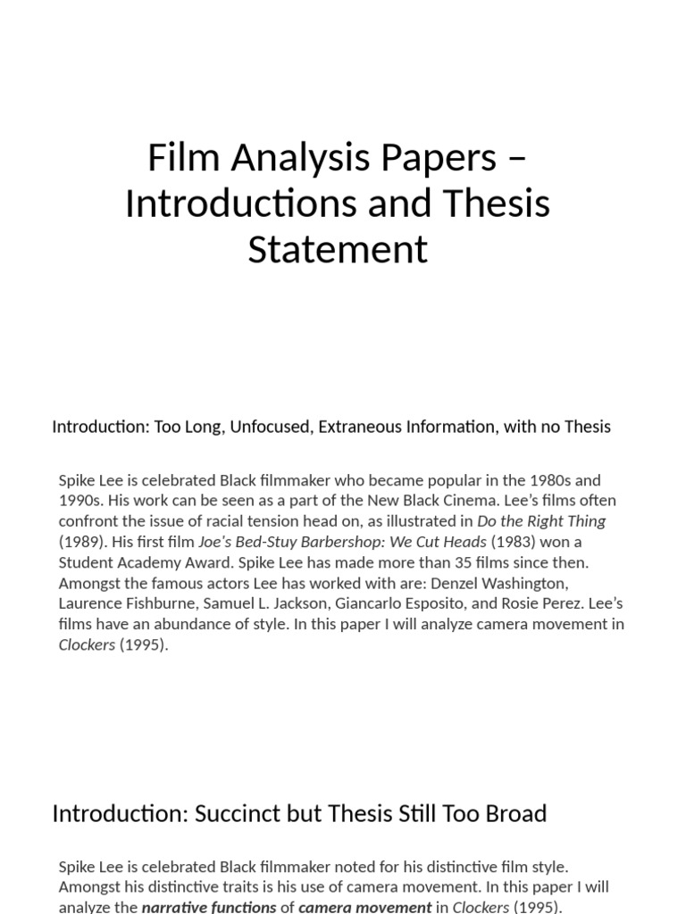 Film Analysis Papers - Introductions | PDF