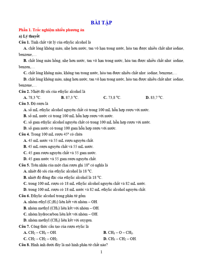 Bài 25. Ethylic Alcohol (HS) | PDF
