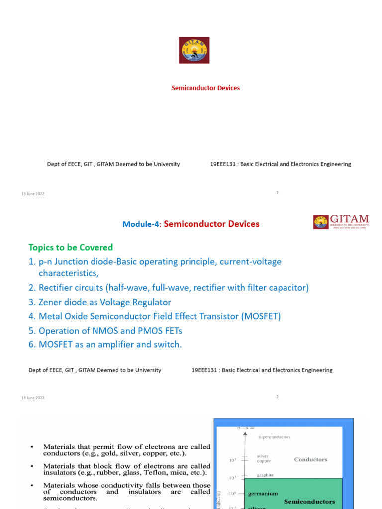 BEEE-Module-4-PPT Gprasad | PDF | P–N Junction | Field Effect Transistor