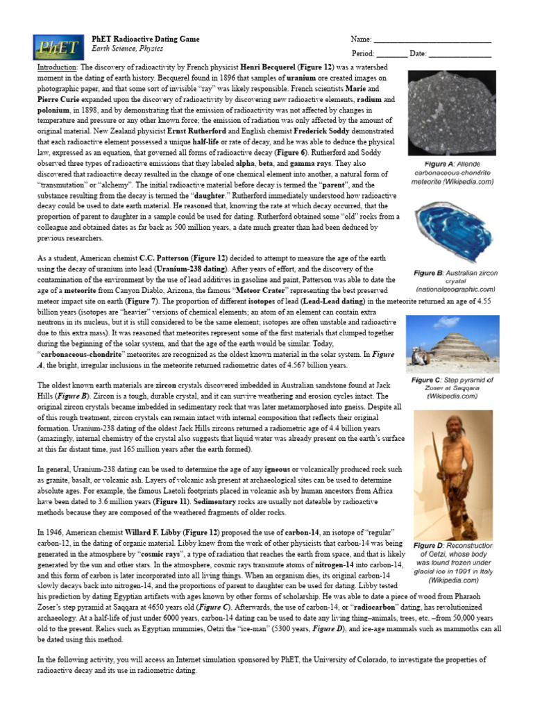 Laren Wilson - 3. PhET Radioactive Dating Game Lab Handout | PDF | Radioactive Decay | Chemical ...