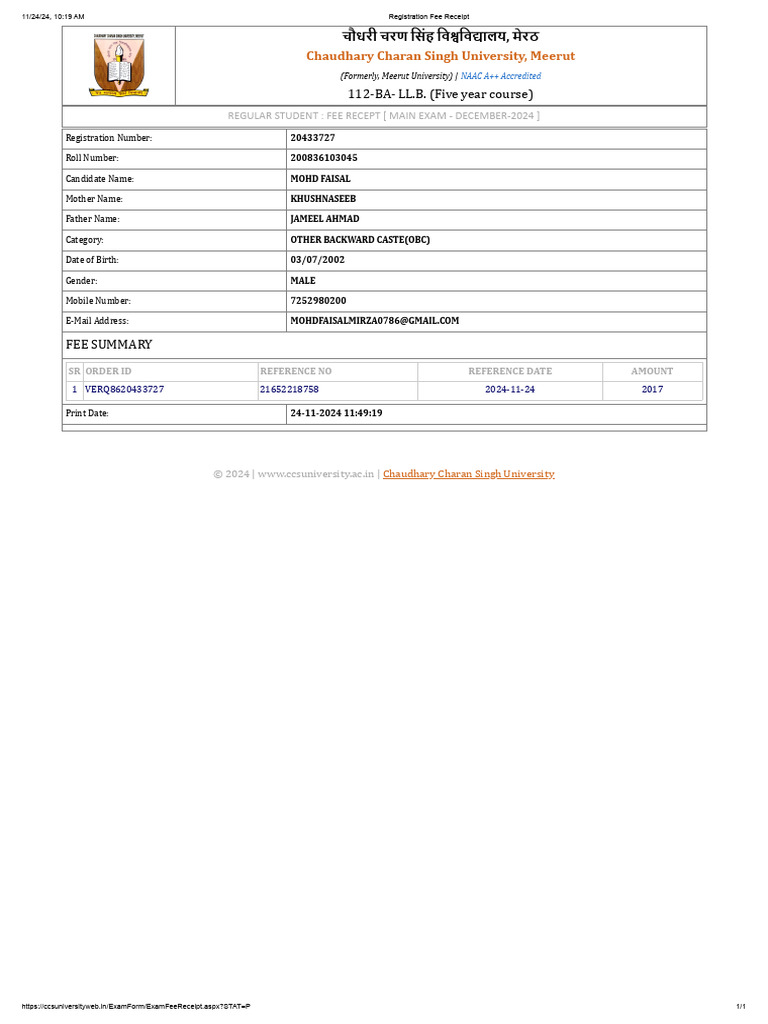 Registration Fee Receipt | PDF
