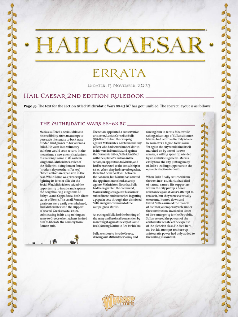 Hail-Caesar Ed2 Errata 131123 | PDF | Roman Republic | Cavalry