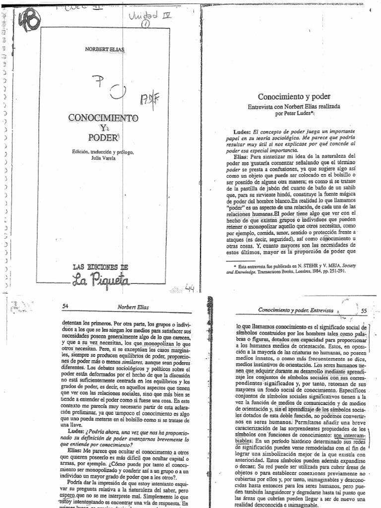 Norbert Elias Conocimiento y Poder Elias PDF | PDF