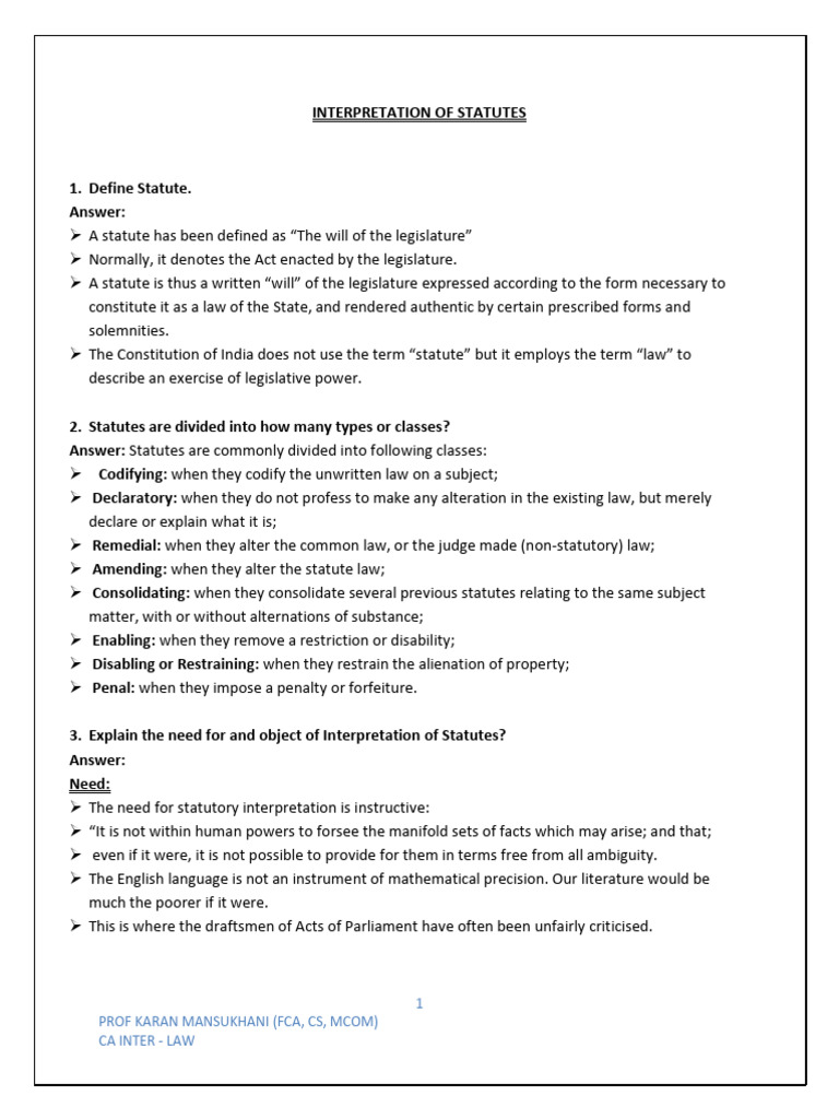 Principles of Statutory Interpretation | PDF | Statutory Interpretation ...