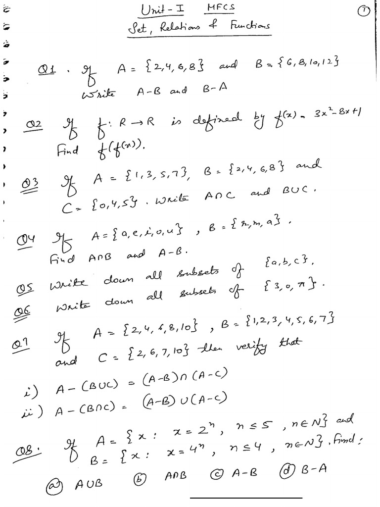 Question Bank Unit-I MFCS | PDF