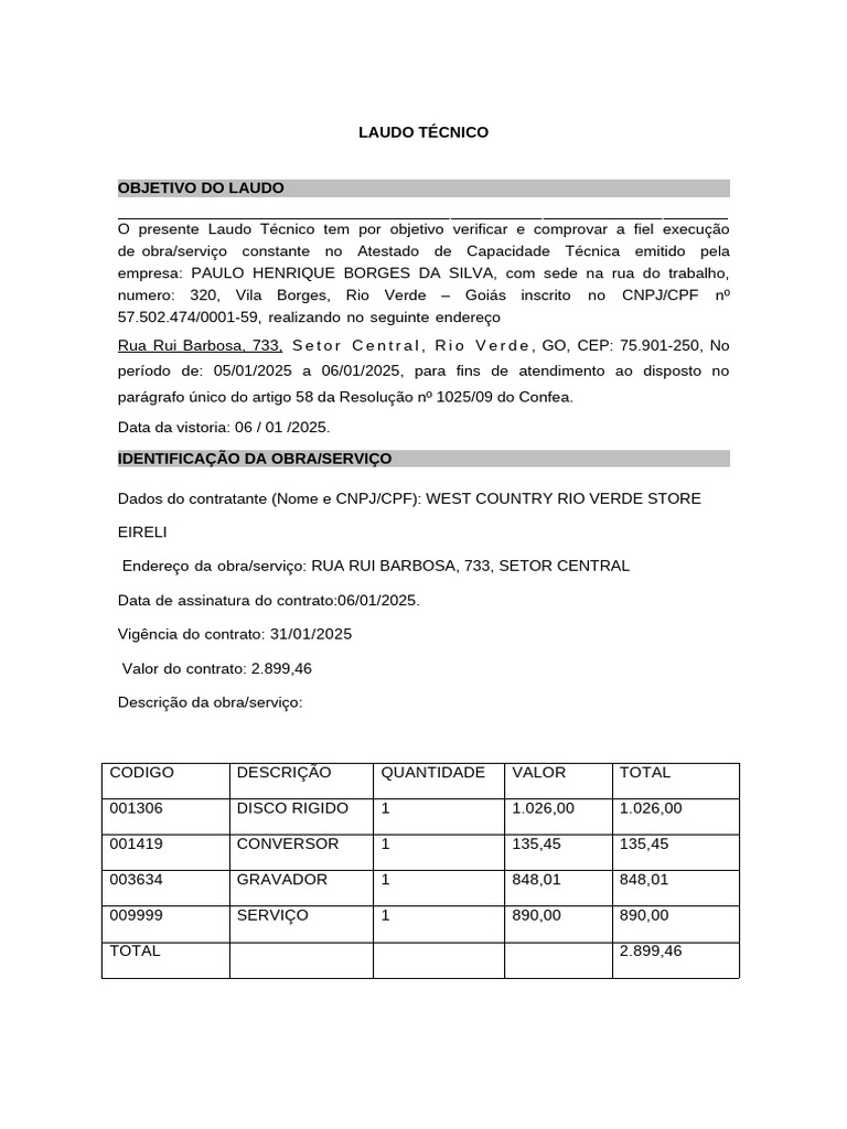 Modelo Laudo Tecnico Crea To | PDF