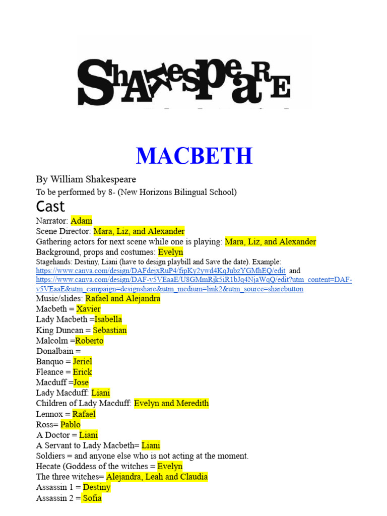 Macbeth Official Script.docx | PDF | Macbeth | Shakespearean Tragedies