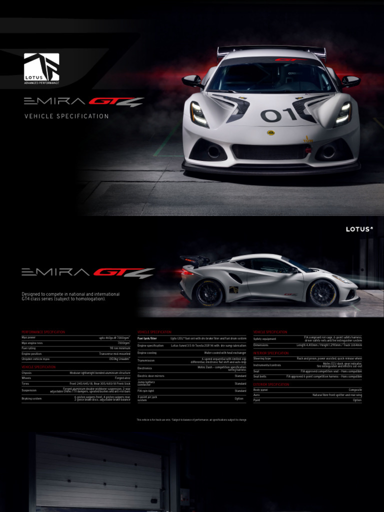 Emira GT4 Specification V4 | PDF | Vehicles | Land Vehicles