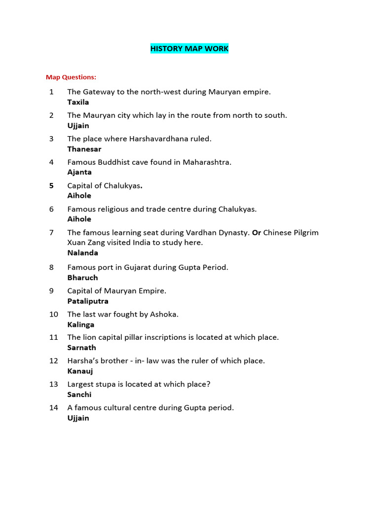 History Map Work Class - 6 | PDF