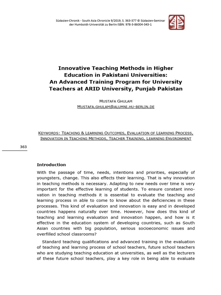 14 Research Review Ghulam Mustafa Innovative Teaching Methods in Higher Education in Pakistani ...
