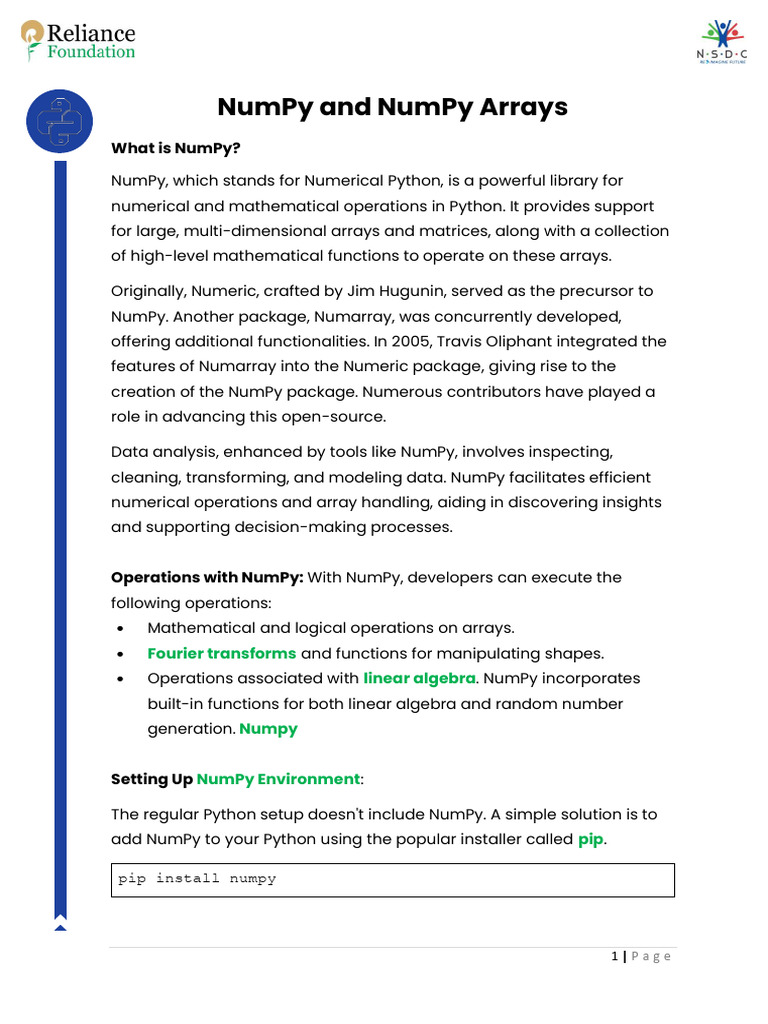 NumPy_and_NumPy_Arrays | PDF | Integer (Computer Science) | Data Type NumPy_and_NumPy_Arrays | PDF | Integer (Computer Science) | Data Type