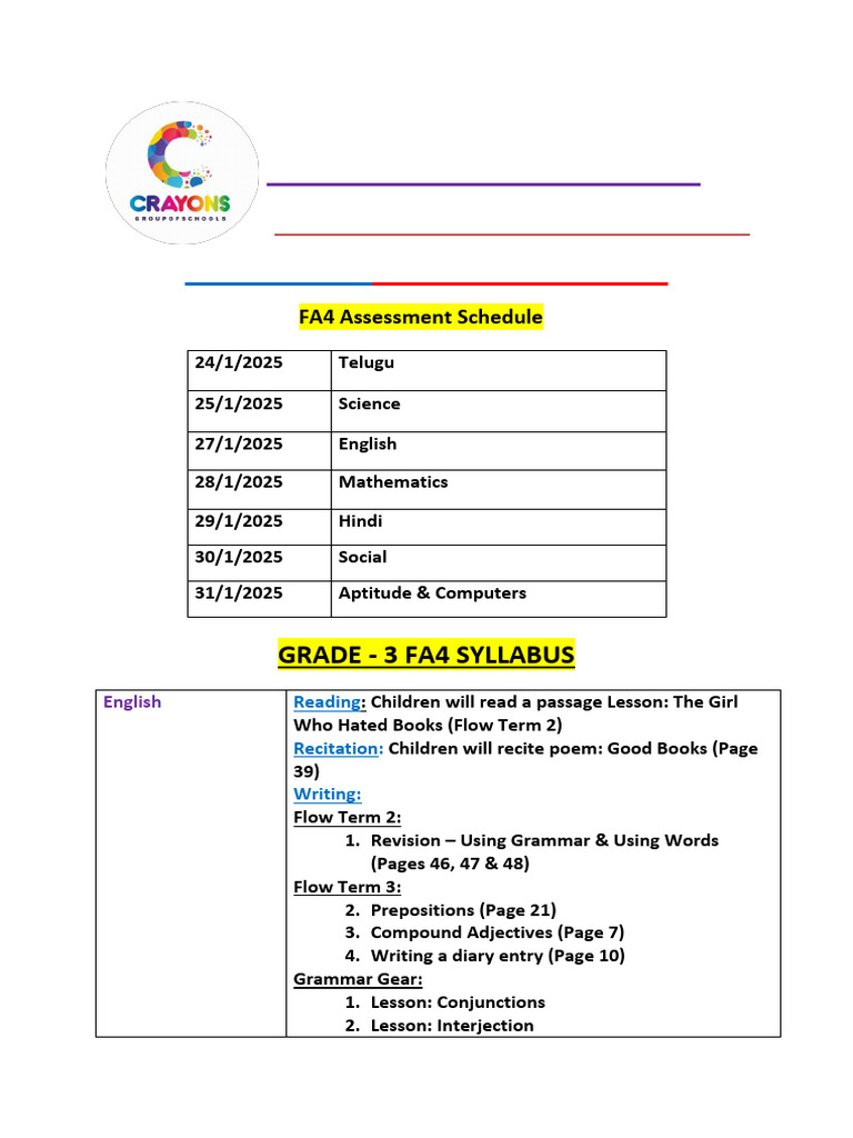 Grade 3-FA4 Schedule&Syllabus 2025-2 | PDF | English Language | Linguistics