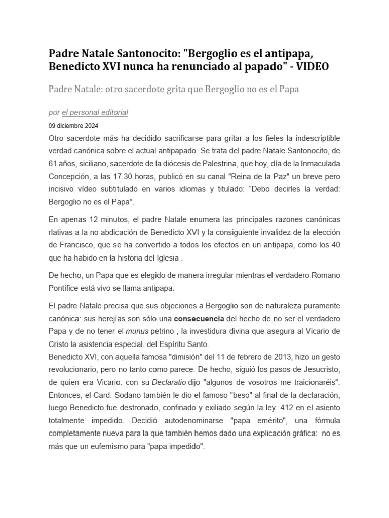 Padre Natale: Bergoglio es el antipapa | PDF | Papa Francisco | Papa