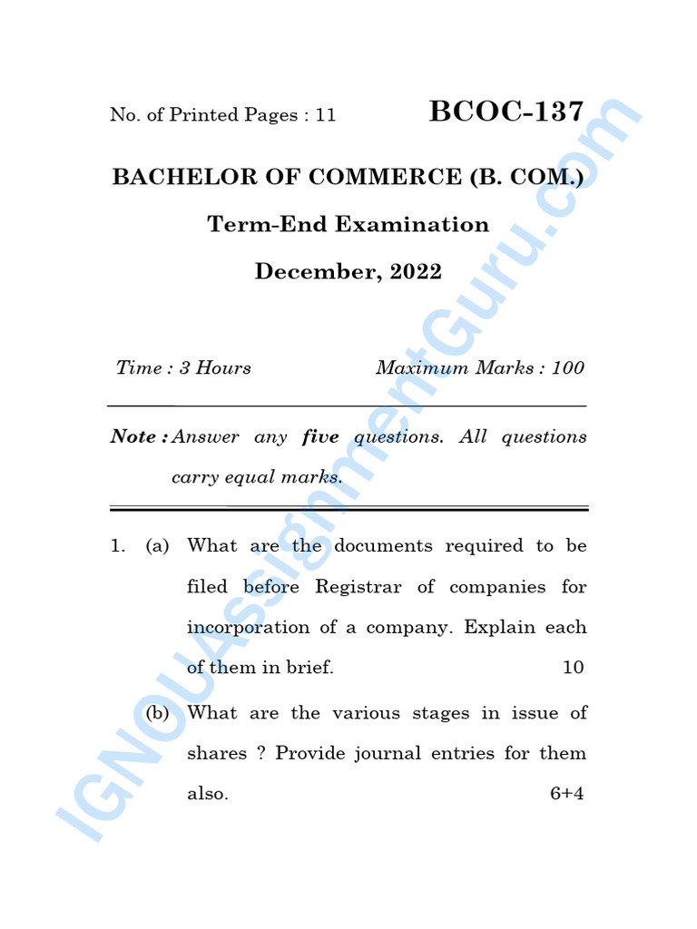 Dec - 2022 BCOC-137 | PDF | Equity (Finance) | Balance Sheet