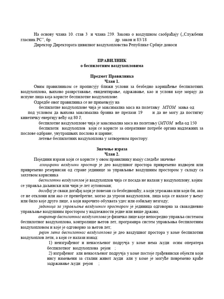 Pravilnik o Samostalnim Letilicama | PDF