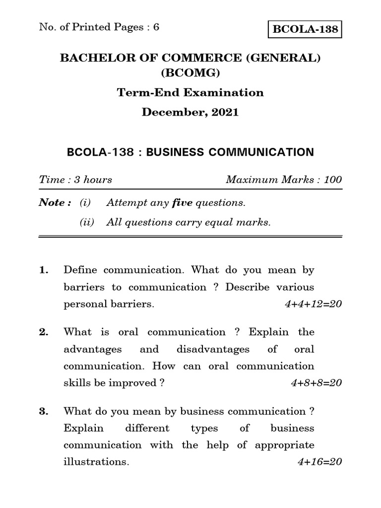 BCOLA-138 Ignouassignmentguru - Com DEC21 | PDF | Communication | Marketing