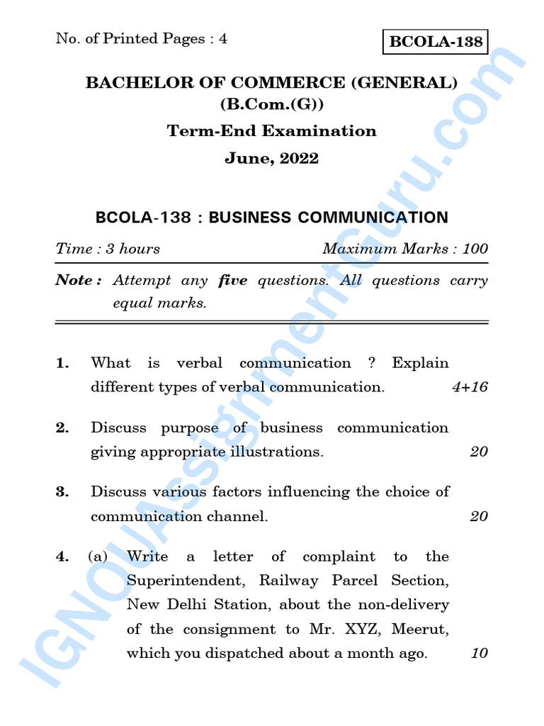 June - 2022 BCOLA-138 | PDF | Communication
