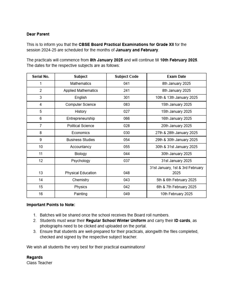 Final Schedule CBSE Practical Exam_Class XII_2025 | PDF