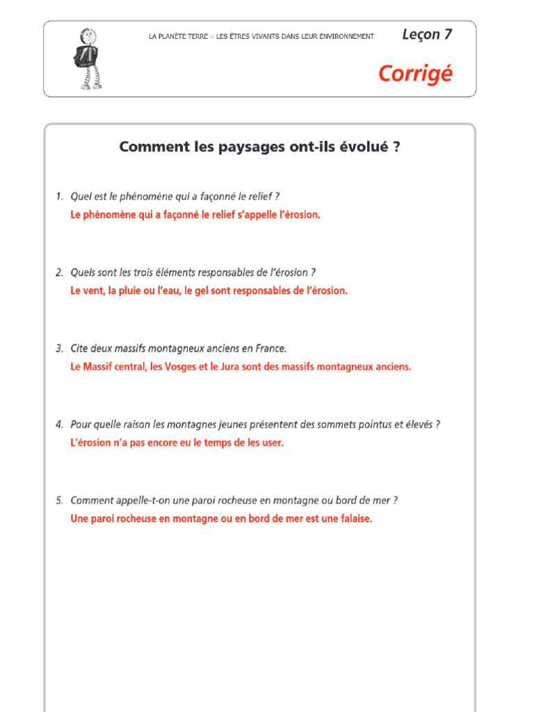 Sciences - Lecon 7 -Comment Les Paysages Ont-ils Evolue-questionnaire ...
