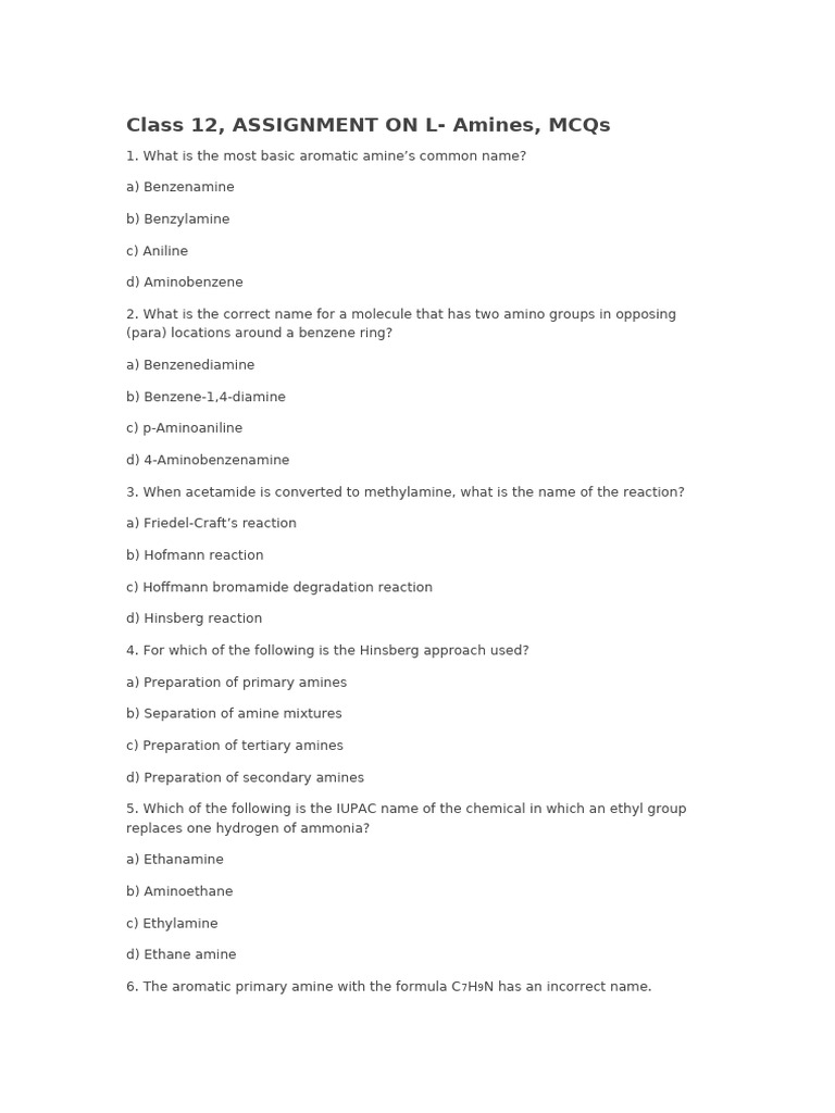 Amines Assignment - Copy | PDF