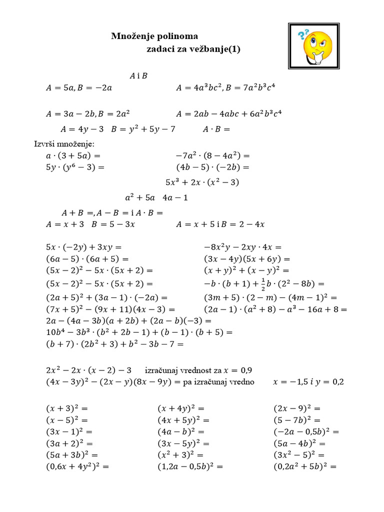 Množenje polinoma i geometrijske formule | PDF