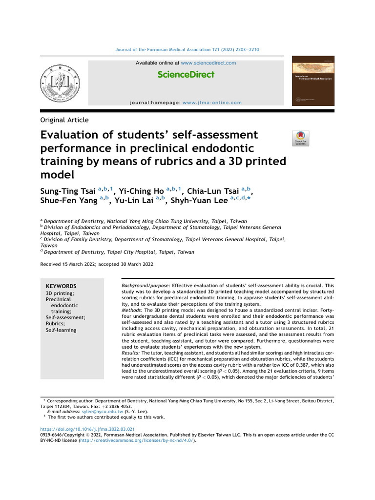 Evaluation of Students' Self-Assessment Perfomance in Preclinical ...