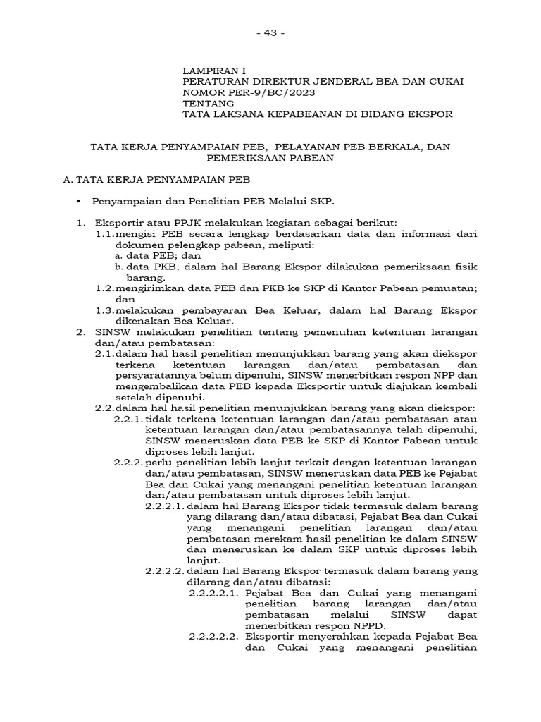 Lampiran Peraturan Direktur Jenderal Bea dan Cukai Nomor _ PER-9_BC ...