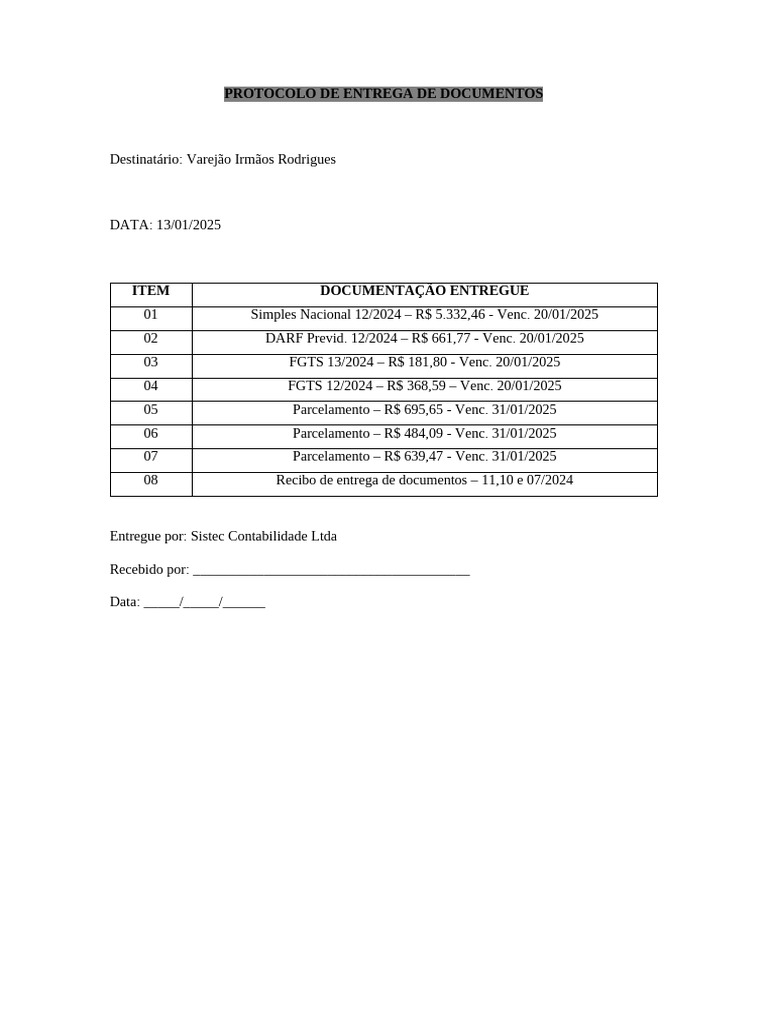 Protocolo de Entrega de Documentos | PDF