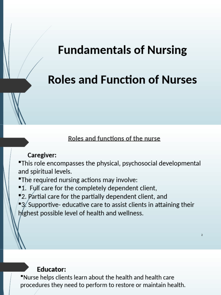 Roles and Function of Nurses | PDF | Nursing | Cognition