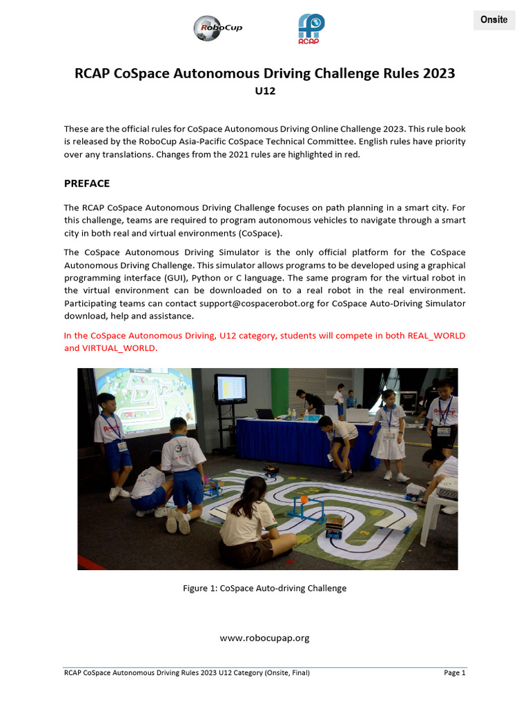 CoSpace Auto-Driving Rules 2023 U12 Final | PDF | Robot | Robotics
