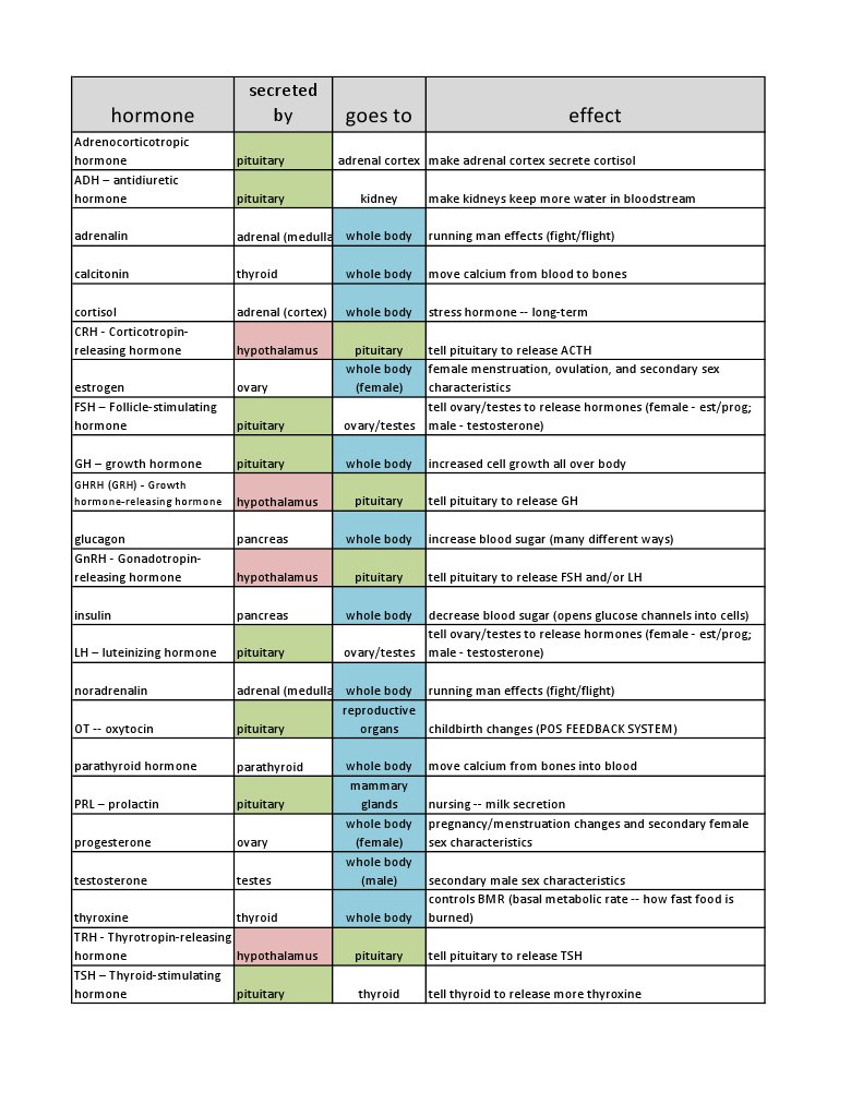 Hormone Summary Chart | PDF