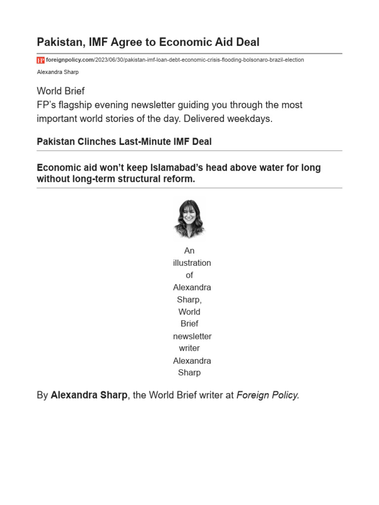 Pakistan, IMF Agree To Economic Aid Deal | PDF | International Monetary ...