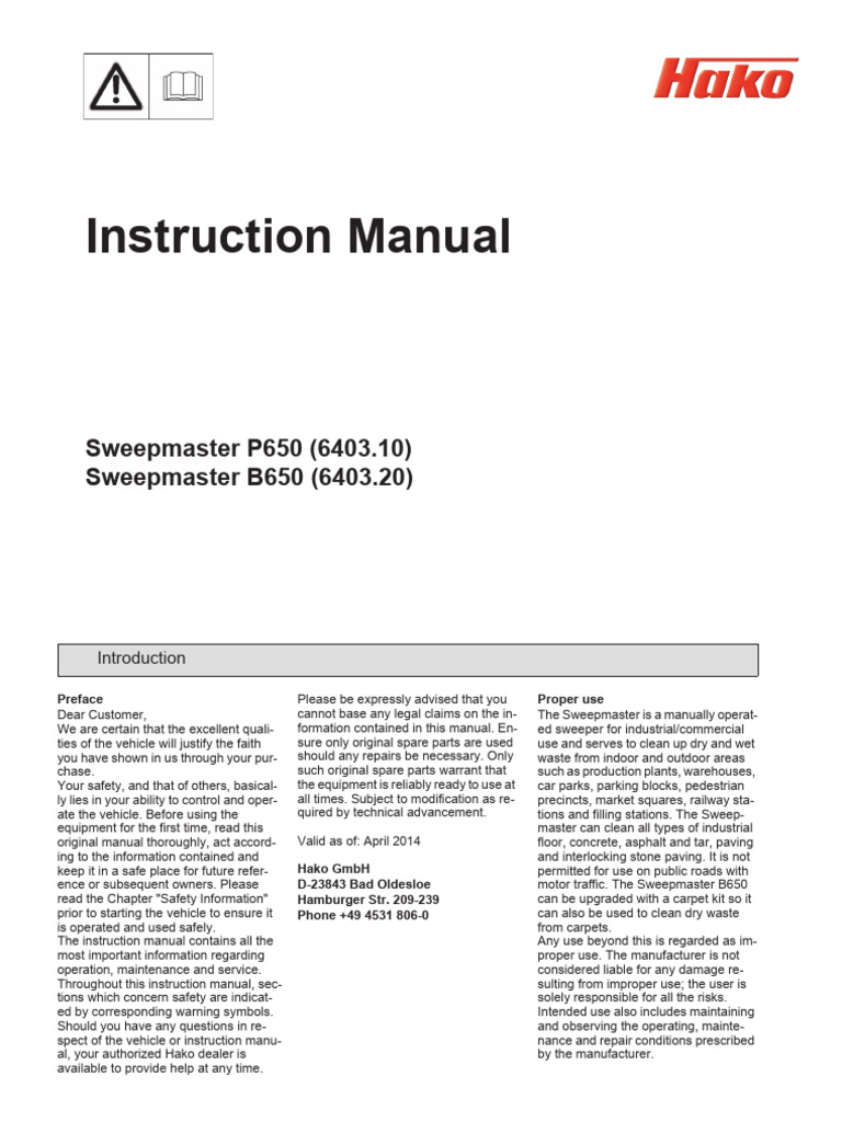 Sweepmaster B650 ENG (Manual) | PDF