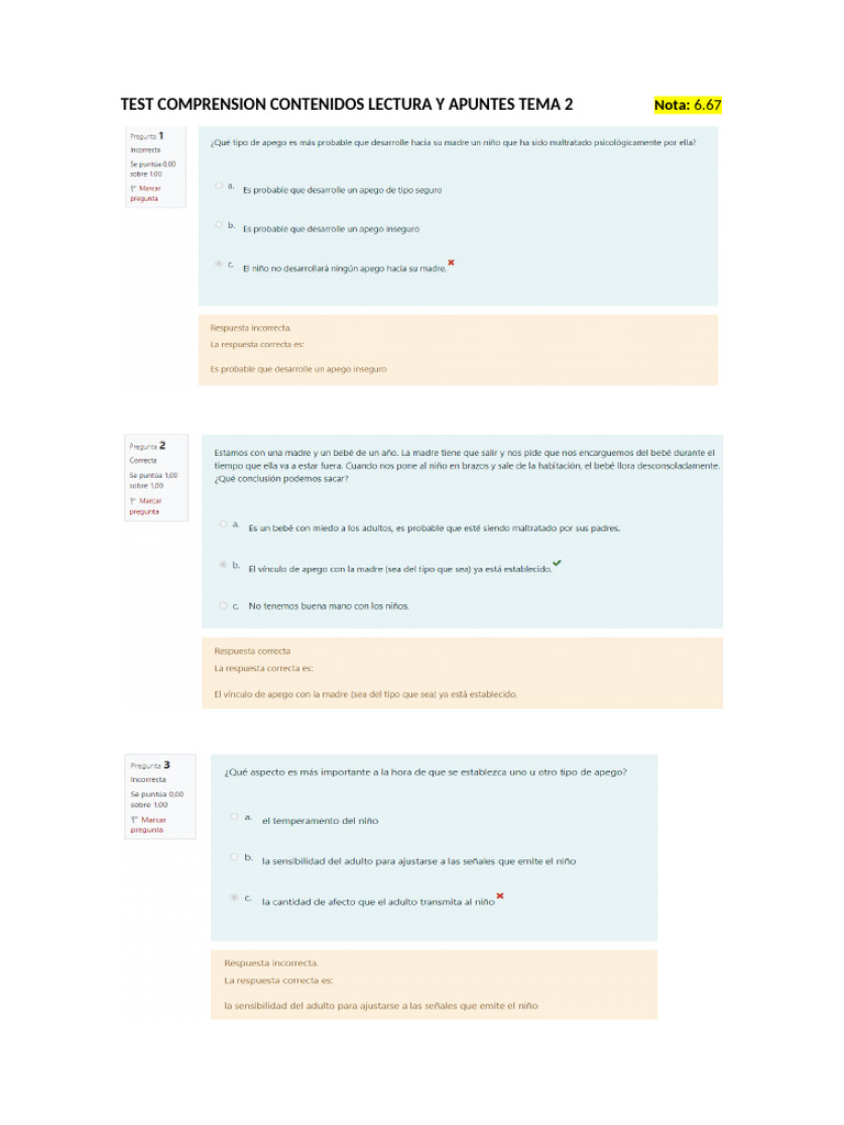 Test Comprension Contenidos Lectura y Apuntes Tema 2 | PDF