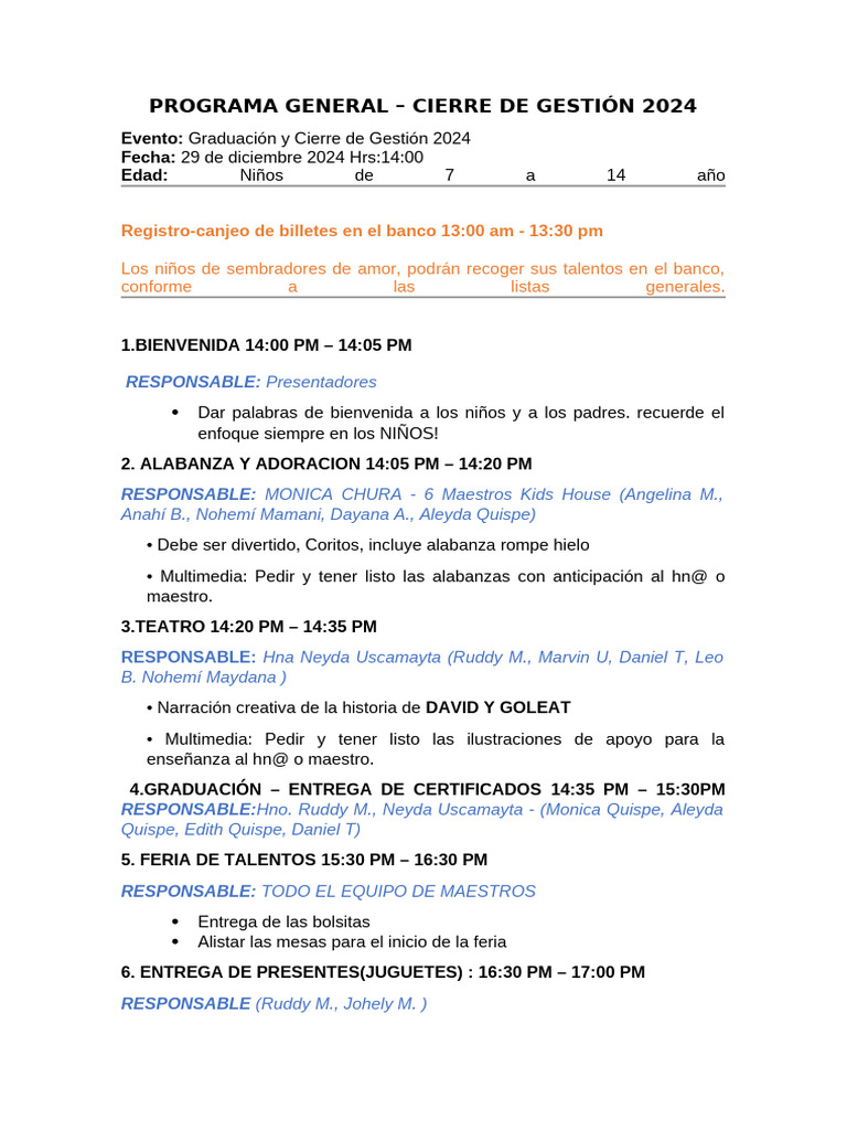 Programa General - Cierre de Gestión 2024 | PDF