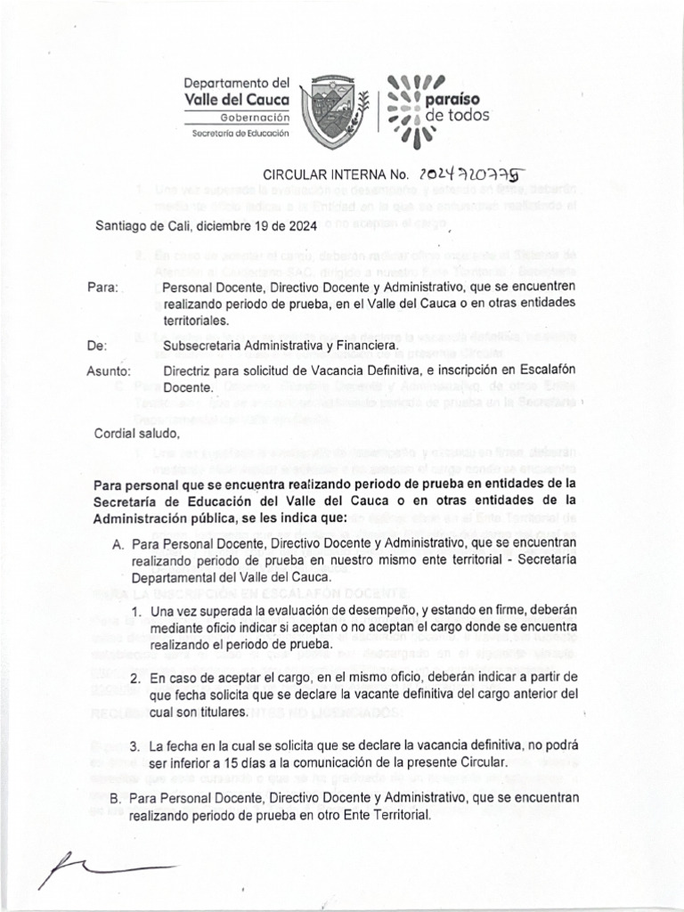 CIRCULAR INTERNA No.2024720775 | PDF