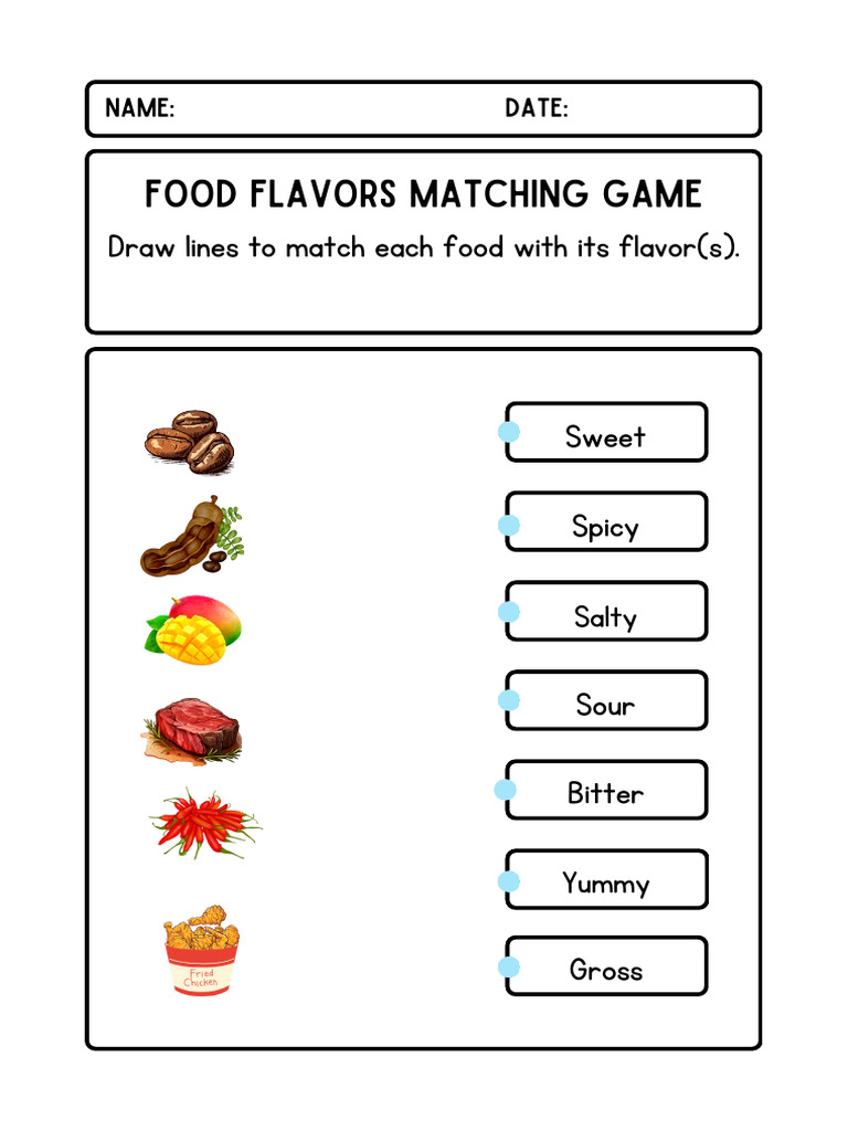 Food Flavors Matching Worksheet | PDF