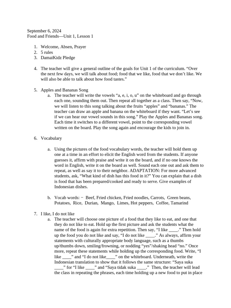 Unit 1 Lesson 1 Food and Friends | PDF | Cooking | Food And Drink