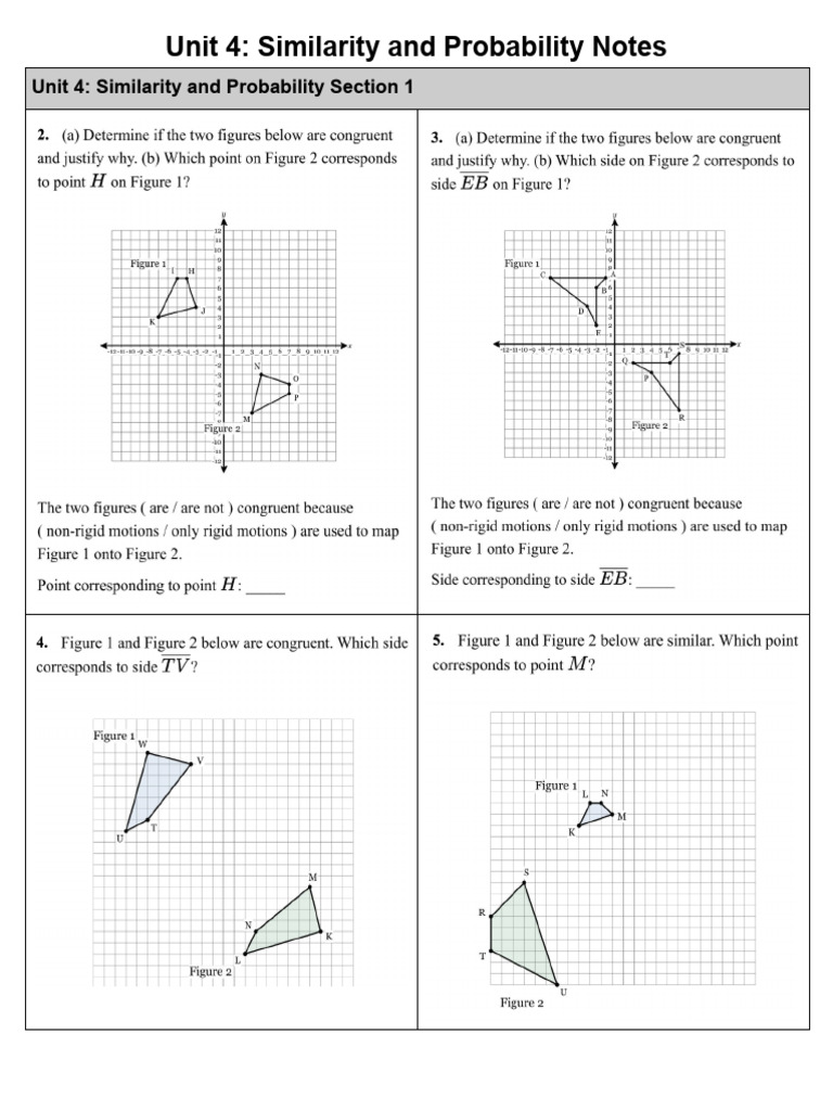 Unit 4 - Similarity and Probability Notes - Blank | PDF