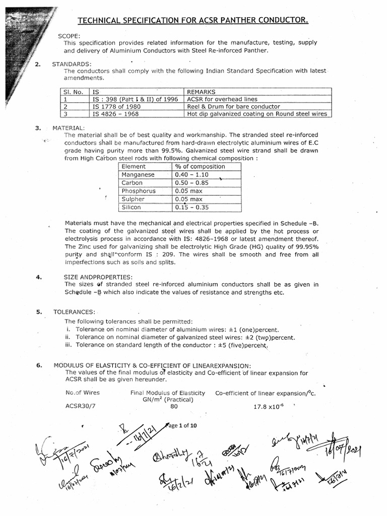 Tech Specification For ACSR Partner Conductor 19 08 | PDF