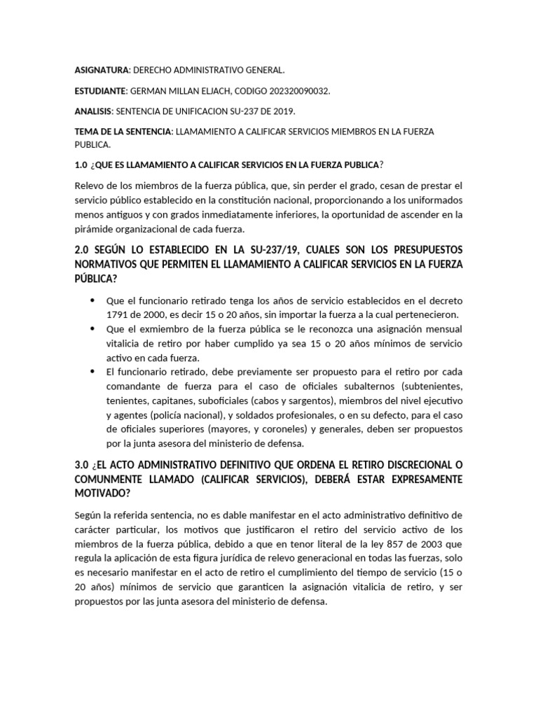 Ensayo Analisis Sentencia Su 237 de 2019 | PDF | Jurisdicción | Oficial ...