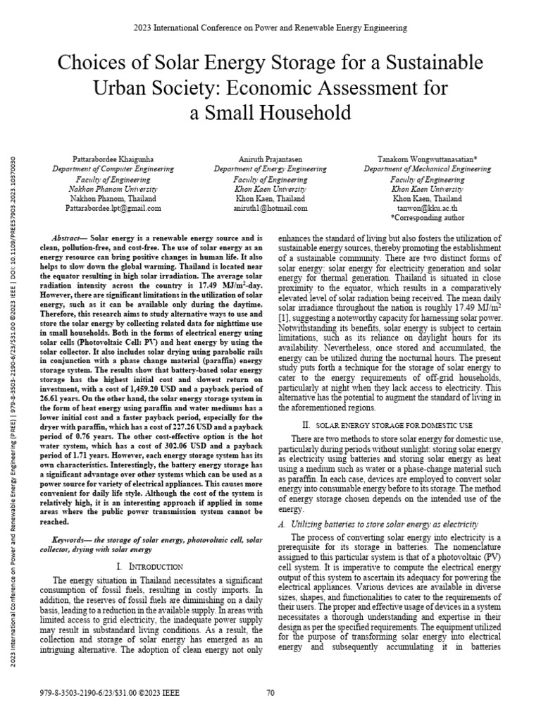 Choices of Solar Energy Storage For A Sustainable Urban Society ...