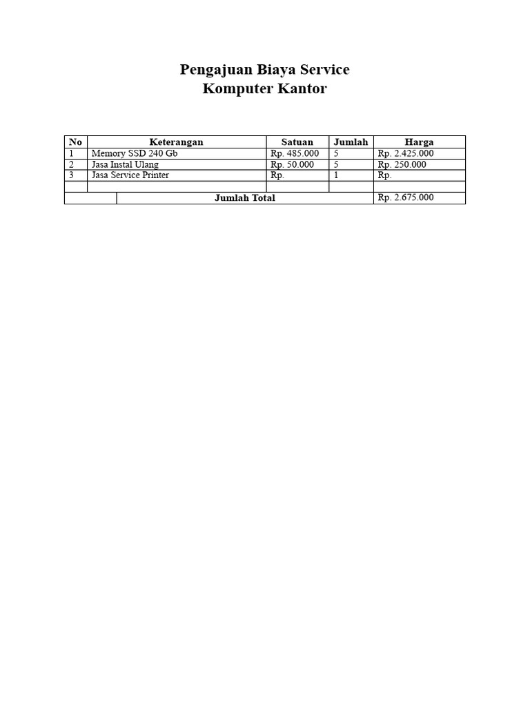 Pengajuan Biaya Service | PDF