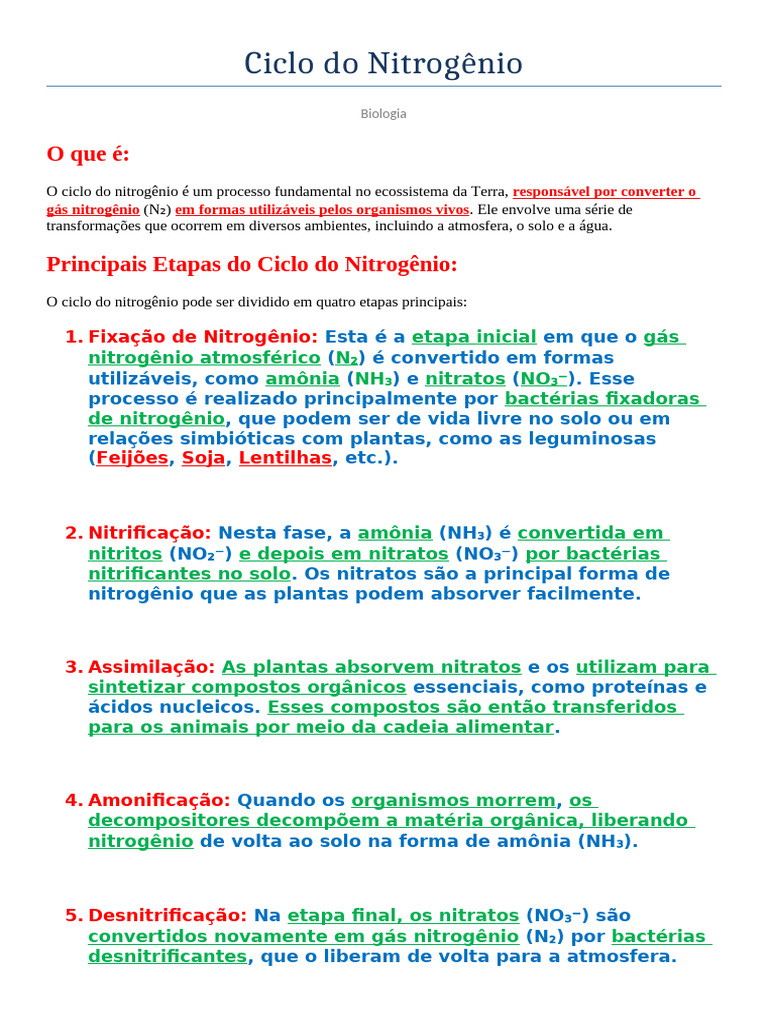 Resumo Biologia - Ciclo Do Nitrogênio - ENEM | PDF | Nitrogênio | Ambiente natural