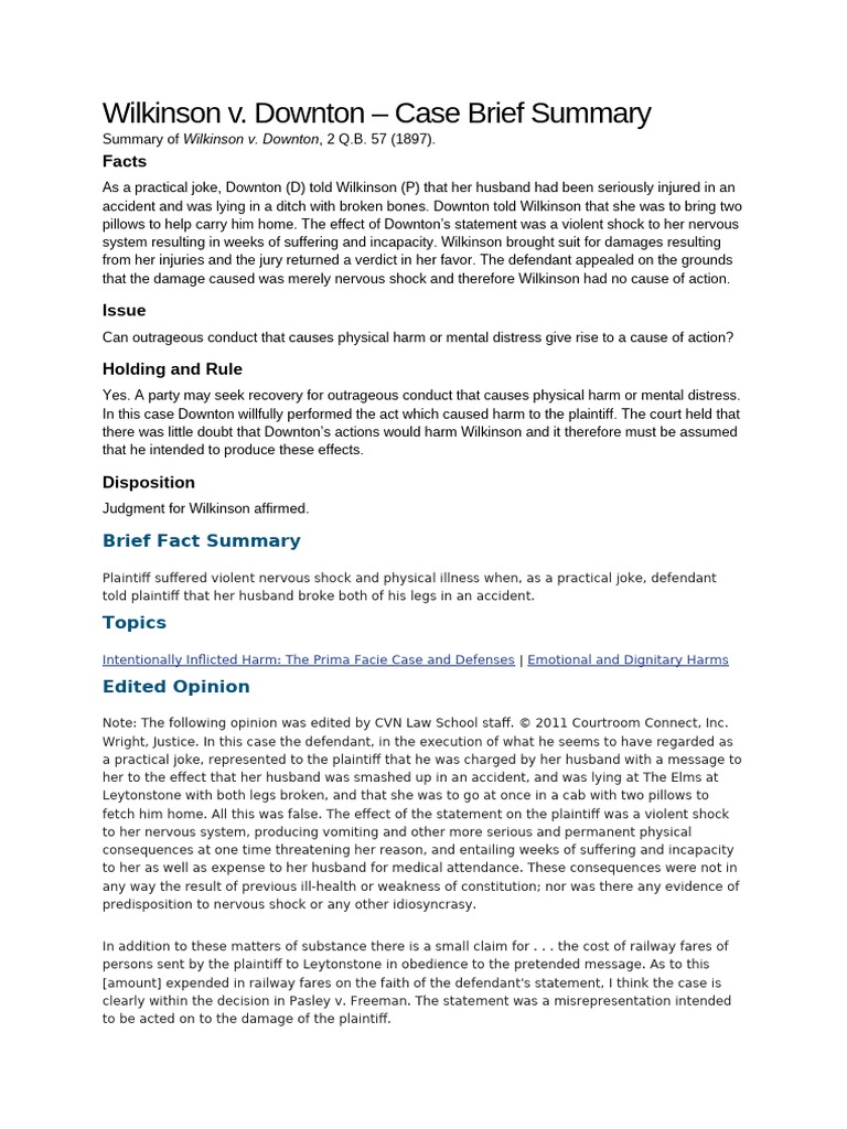 Wilkinson v Downtown | PDF | Common Law | Justice