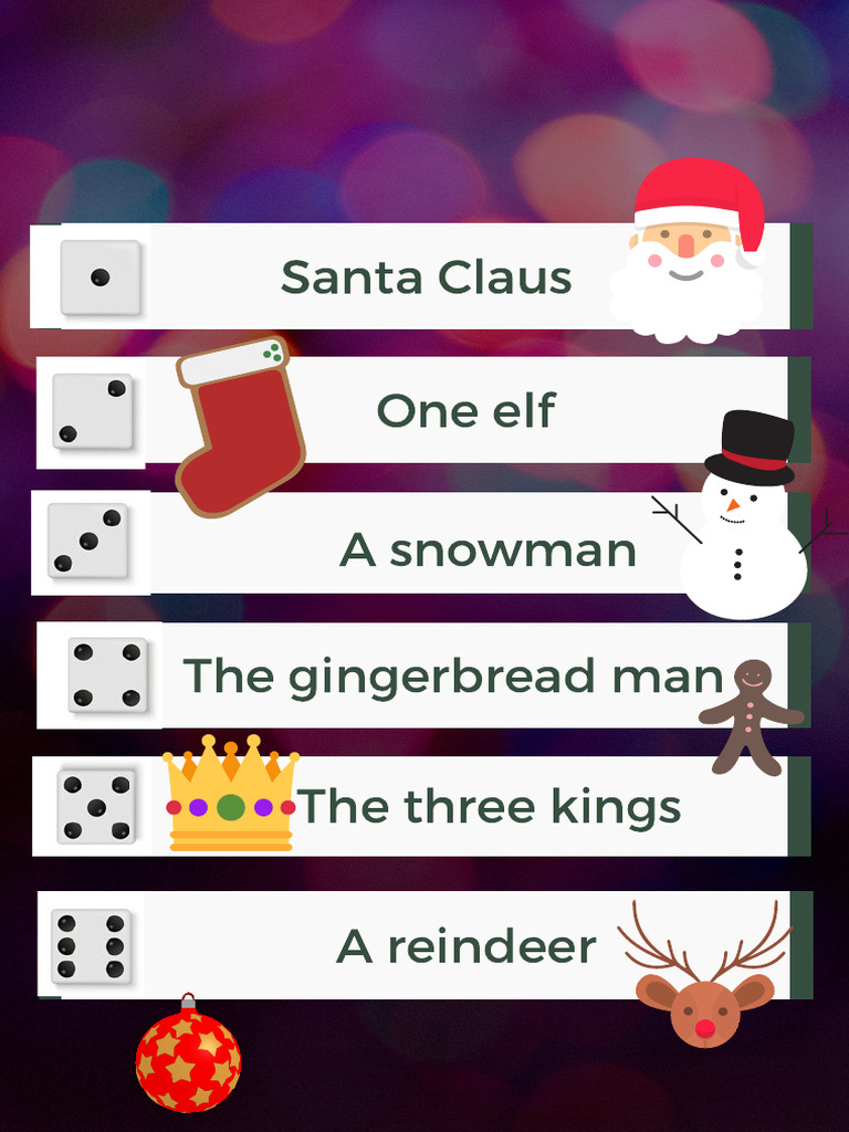 Santa Claus One Elf A Snowman: Roll A Dice Christmas Sentences | PDF