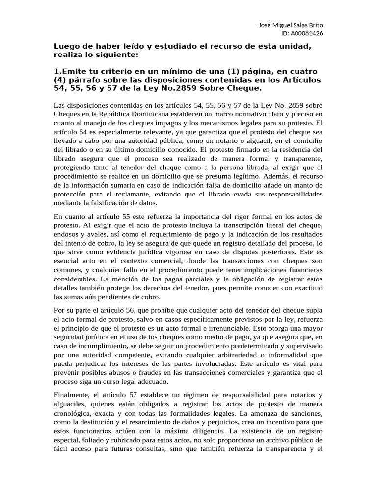 Análisis de la Ley de Cheques RD | PDF | Cheque | Multa (pena)