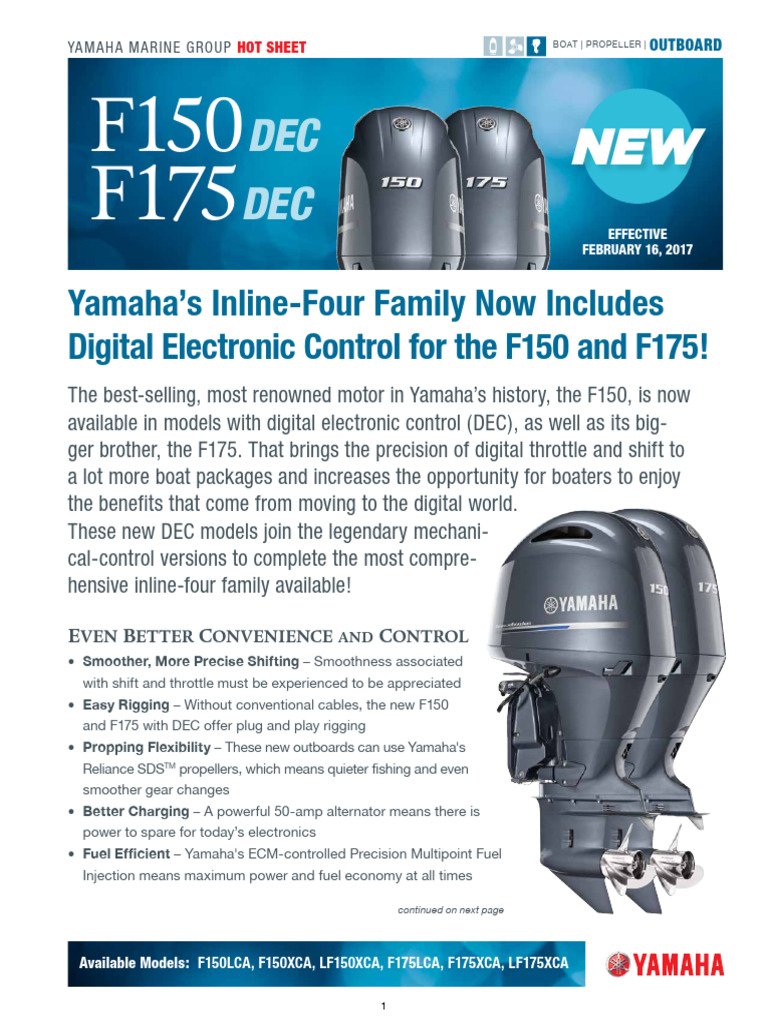 Yamaha F150/F175 DEC Outboard Features | PDF | Throttle | Fuel Injection